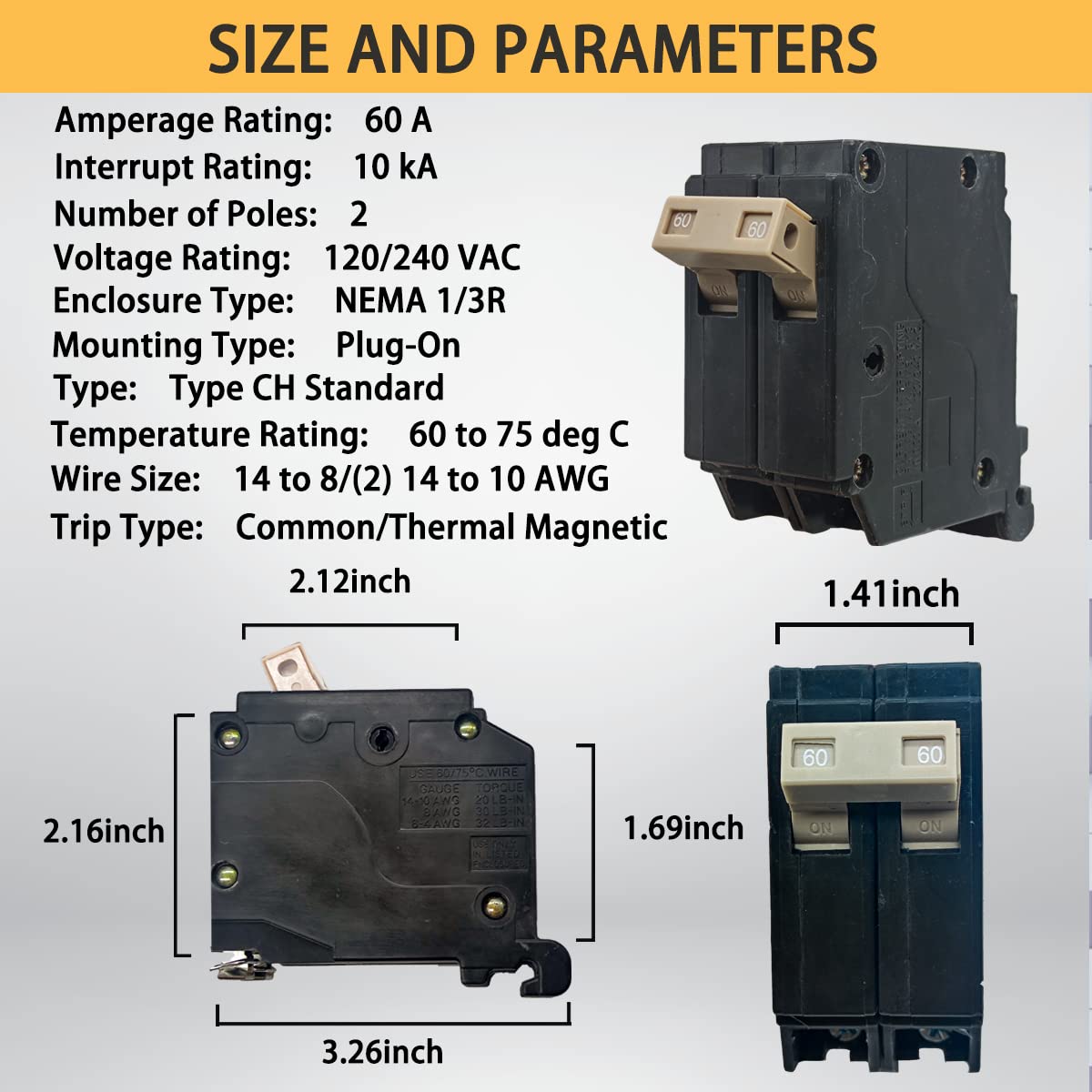CH260 2-Pole 60-Amp Circuit Breaker, Type CH 3/4-Inch Plug-On Molded ...