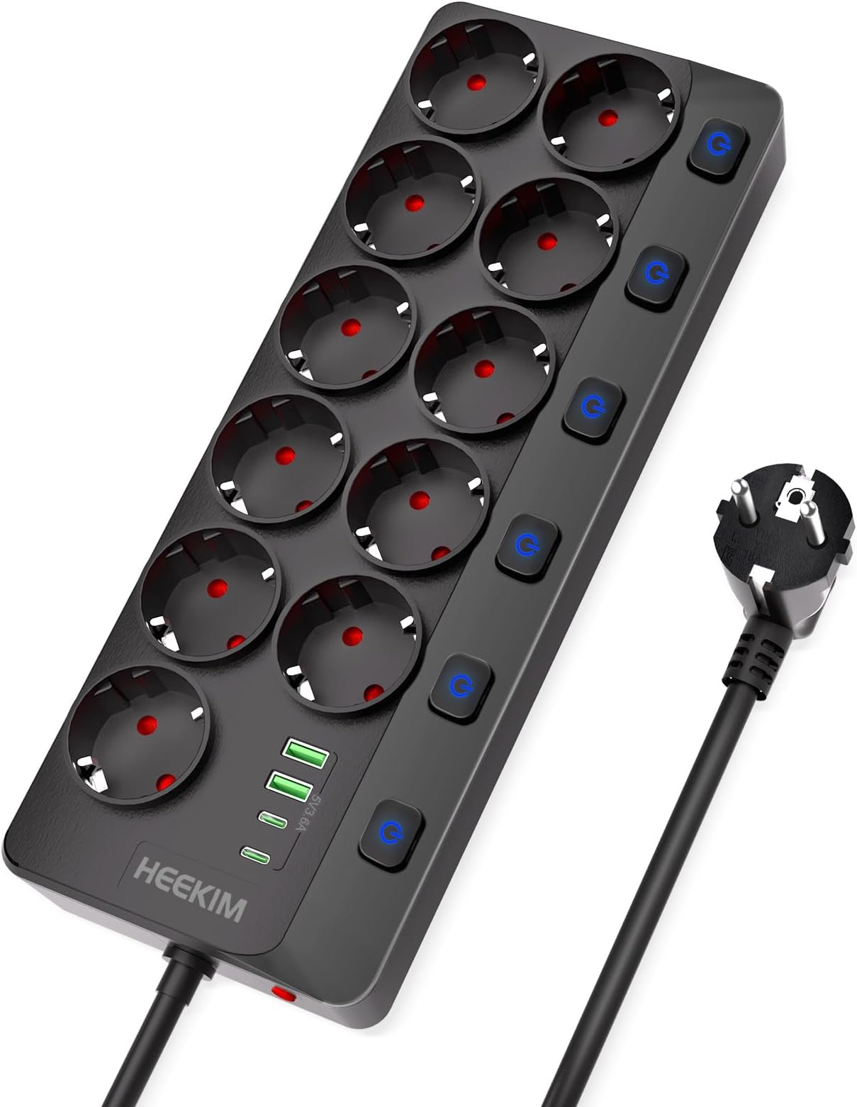 HEEKIM Multiprise, Multiprise USB, Multiprise Murale Commutable Individuellement 11 Prises avec ...