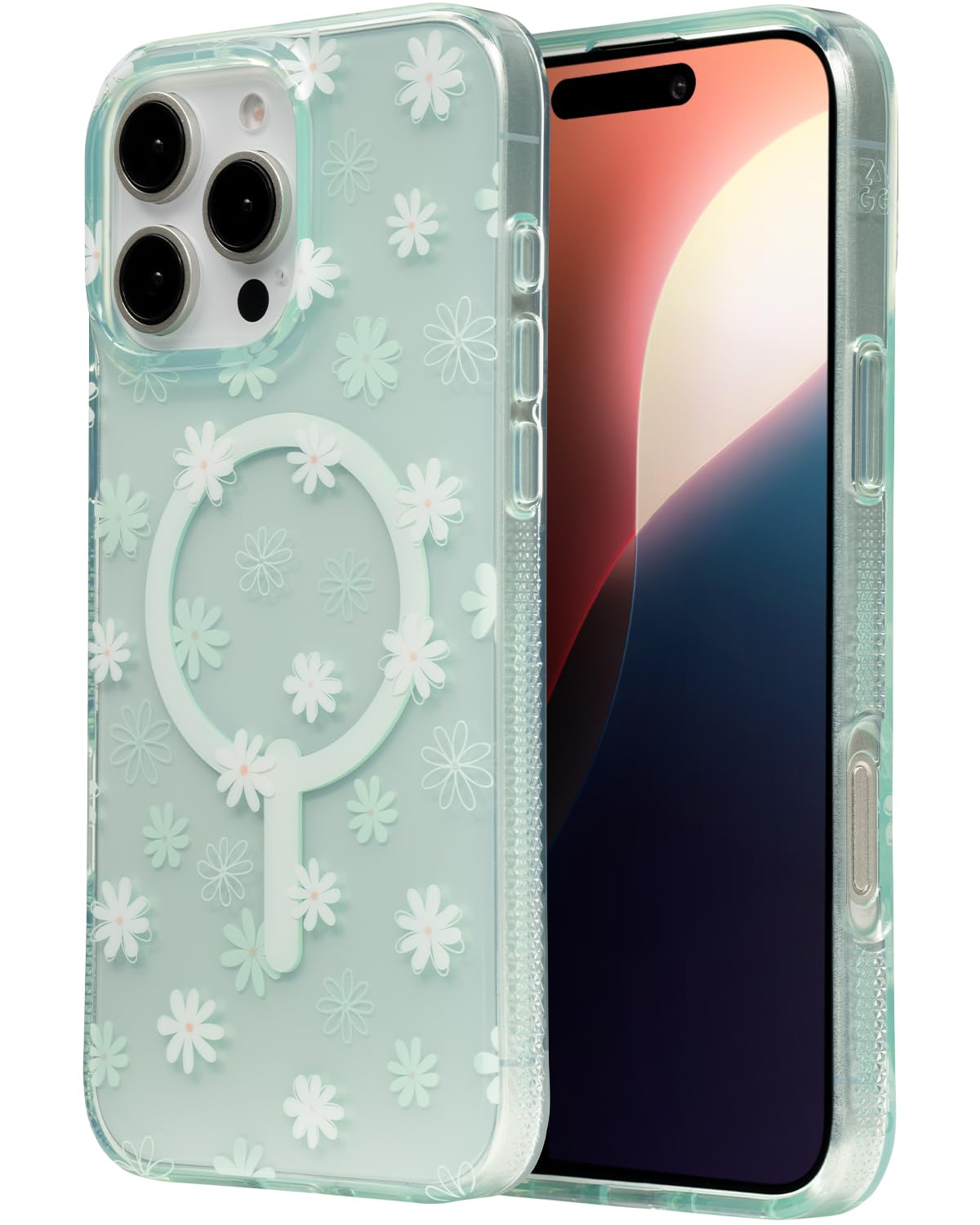 Amazon.com: ZAGG Milan Snap Case for iPhone 16 Pro Max - White Floral Design on Green ...