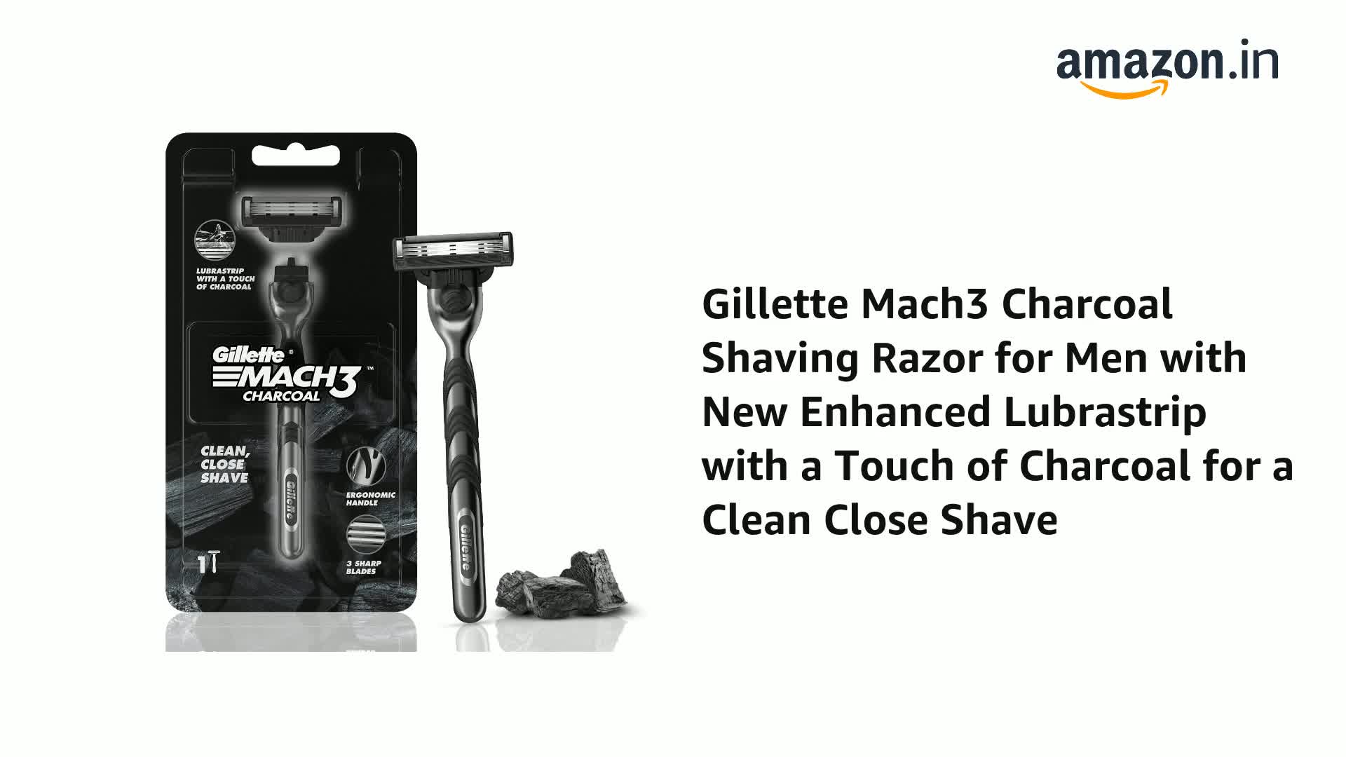 Watch Gillette Mach3 Charcoal Shaving Razor for Men with New Enhanced ...