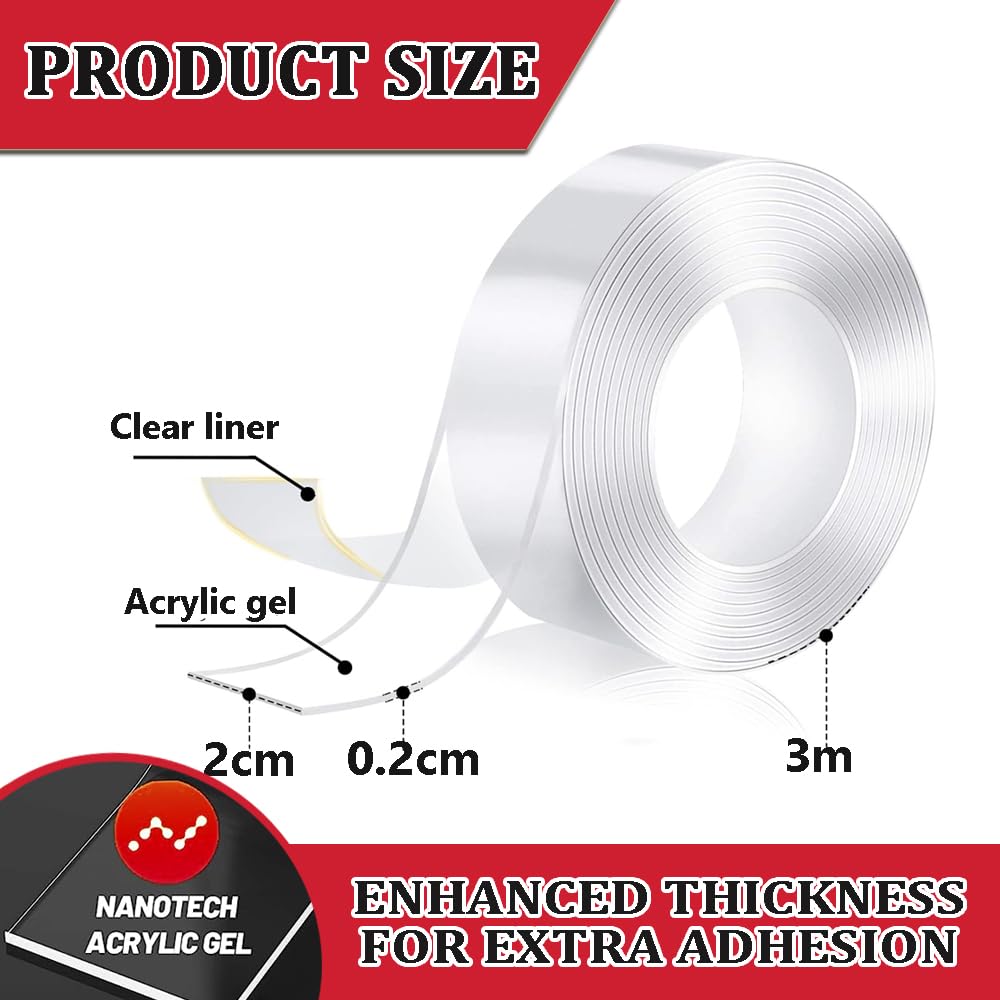 Mounting Tape Clear 4 Meter, 2 Roll Double Sided Nano Mounting Tape ...
