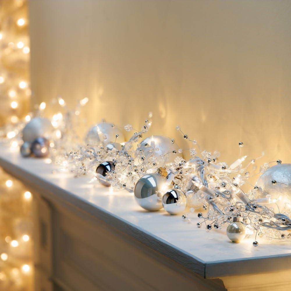 Amazon.com: 9 Ft Glitter GEM Garland with 100 Clear Lights : Home & Kitchen