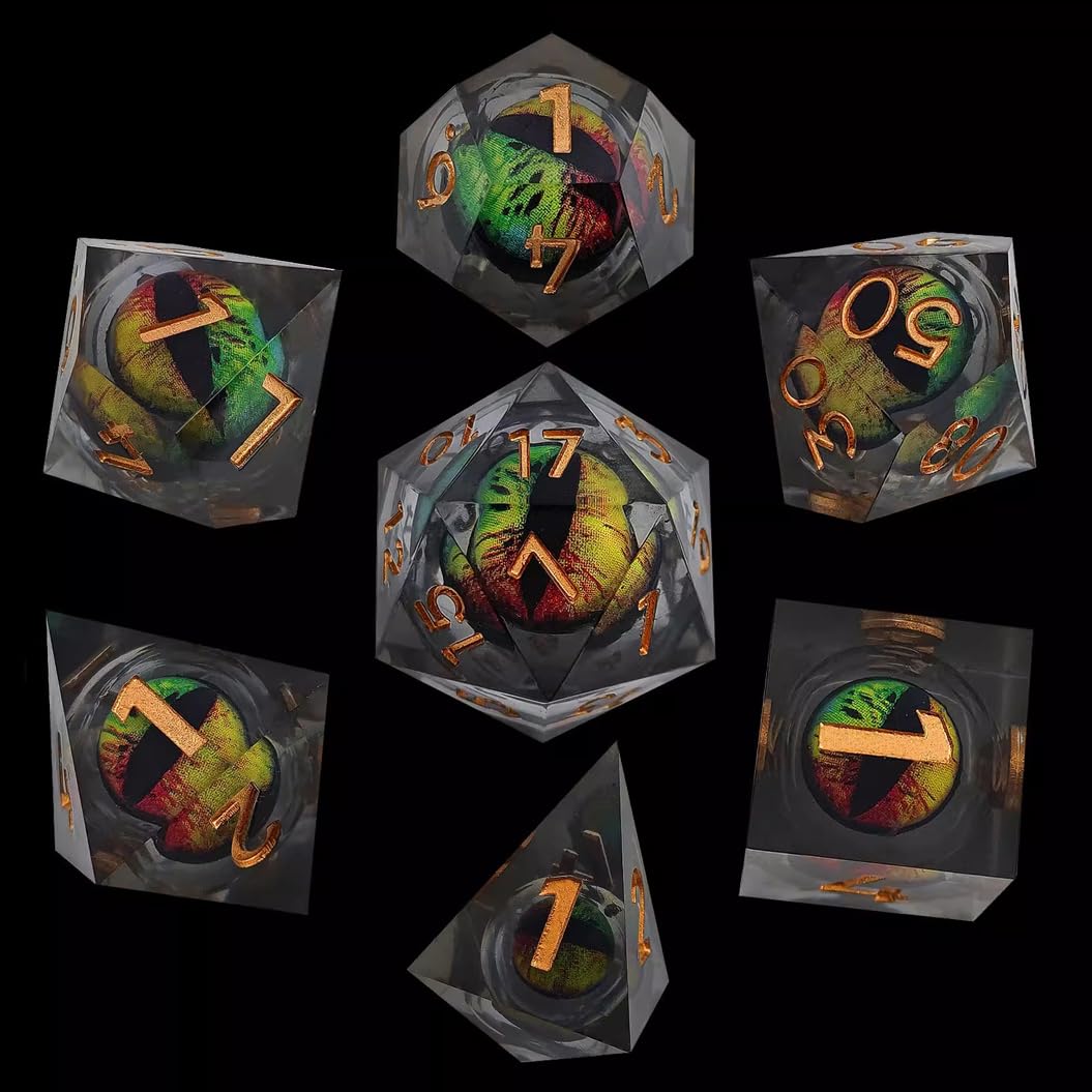 Buy D&D Dice Set, 7 Piece Sharp Edge Dragon Eye Role Playing Dice Set ...