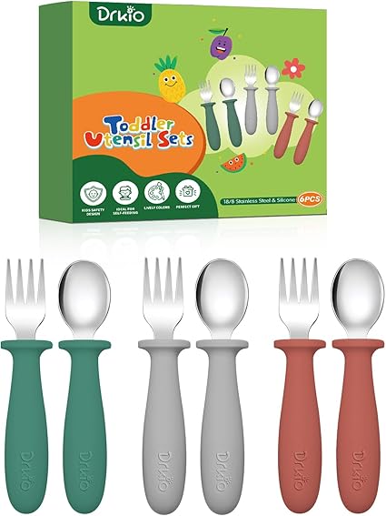 Amazon.com: DRKIO 6 Pieces Toddler Utensils Set - Kids Silverware Set ...