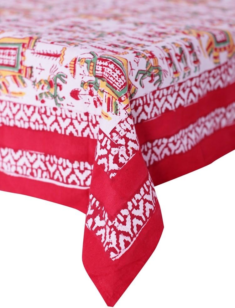 Amazon.com: Red Color Hand Block Printed Table Cloth Table Cover Ethnic ...