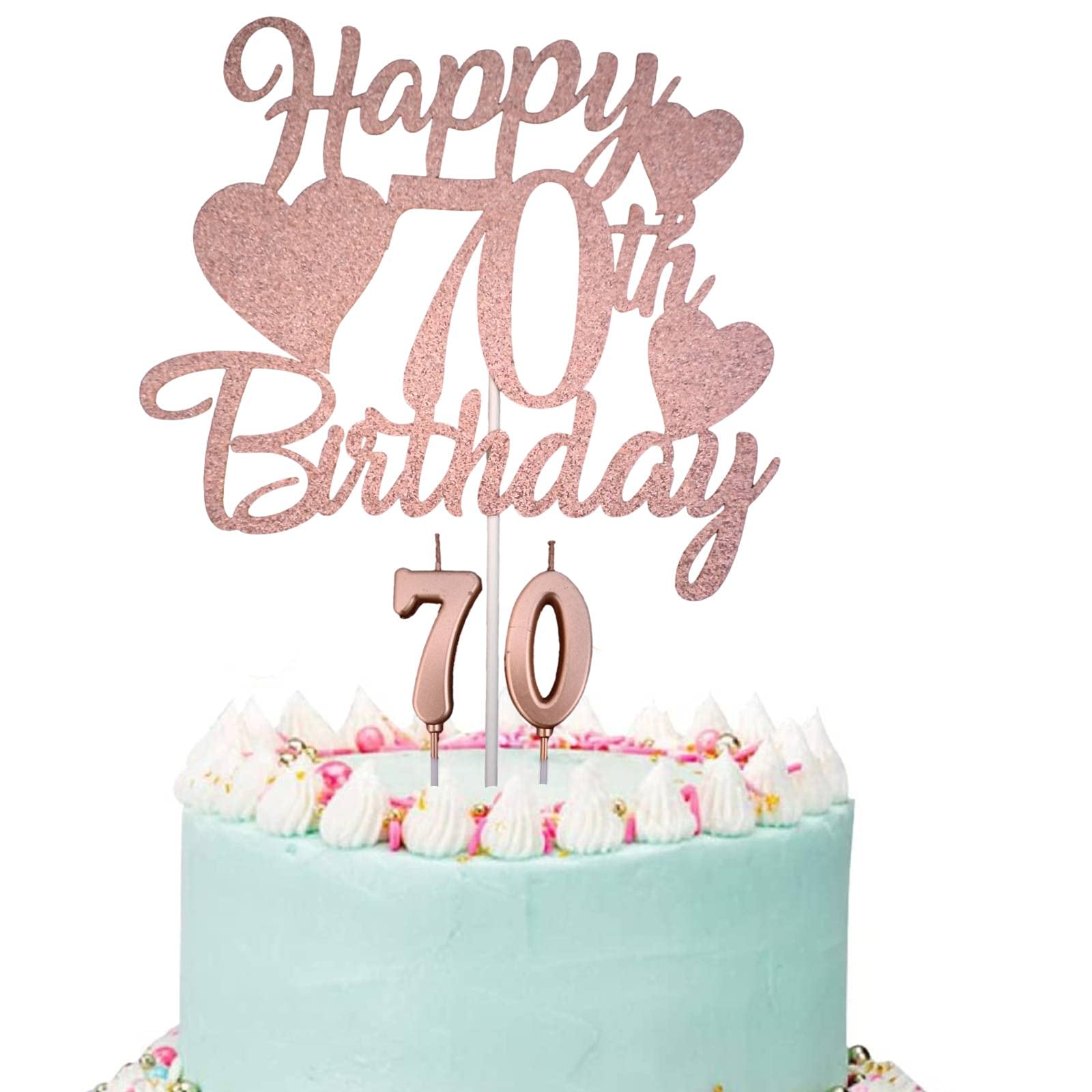 Buy Happy 70th Birthday Cake Topper, Rose Gold Glittery 70th Birthday ...