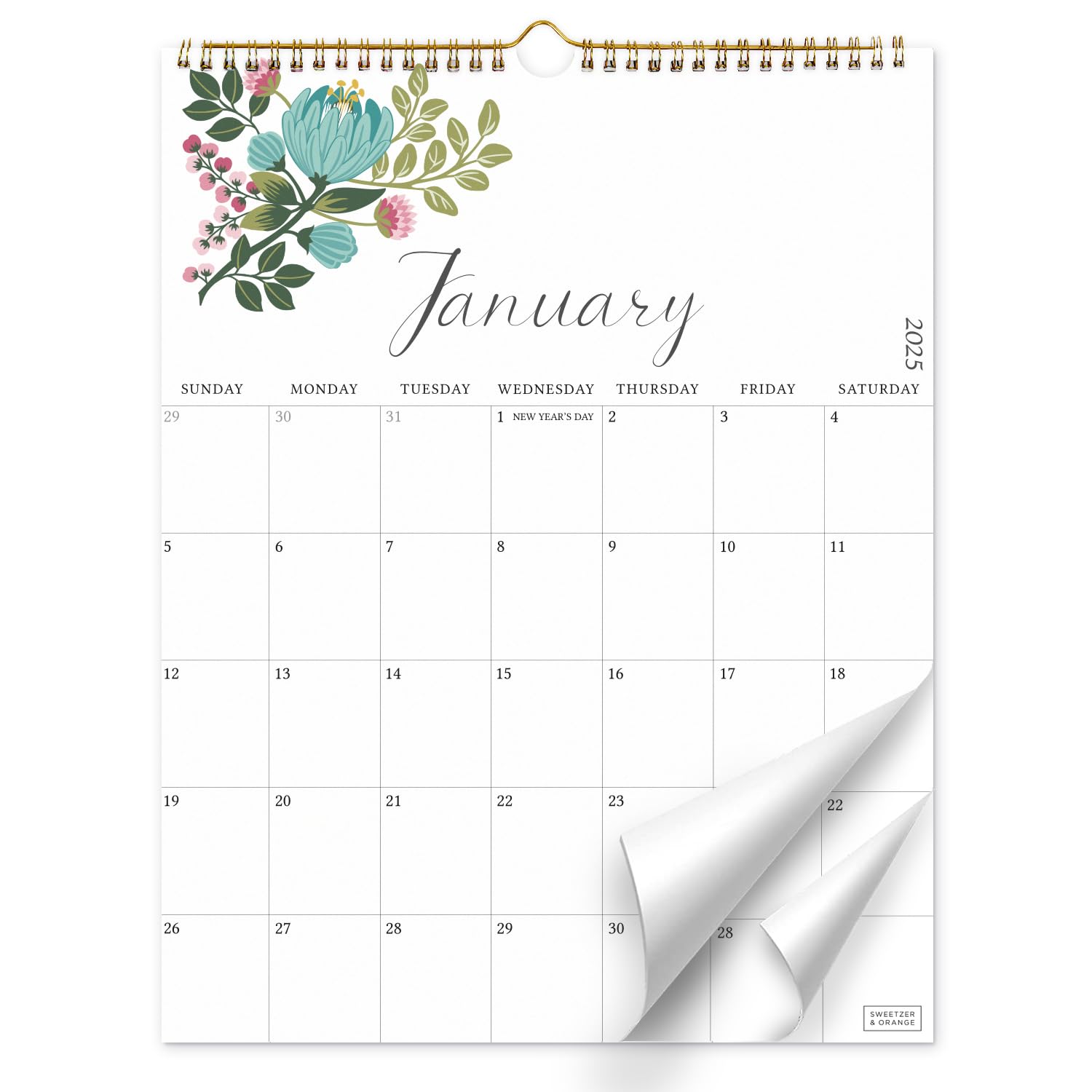 18 Month Wall Planner Twelve Flowers 18 Month Wall Calendar 2025-2026 ...