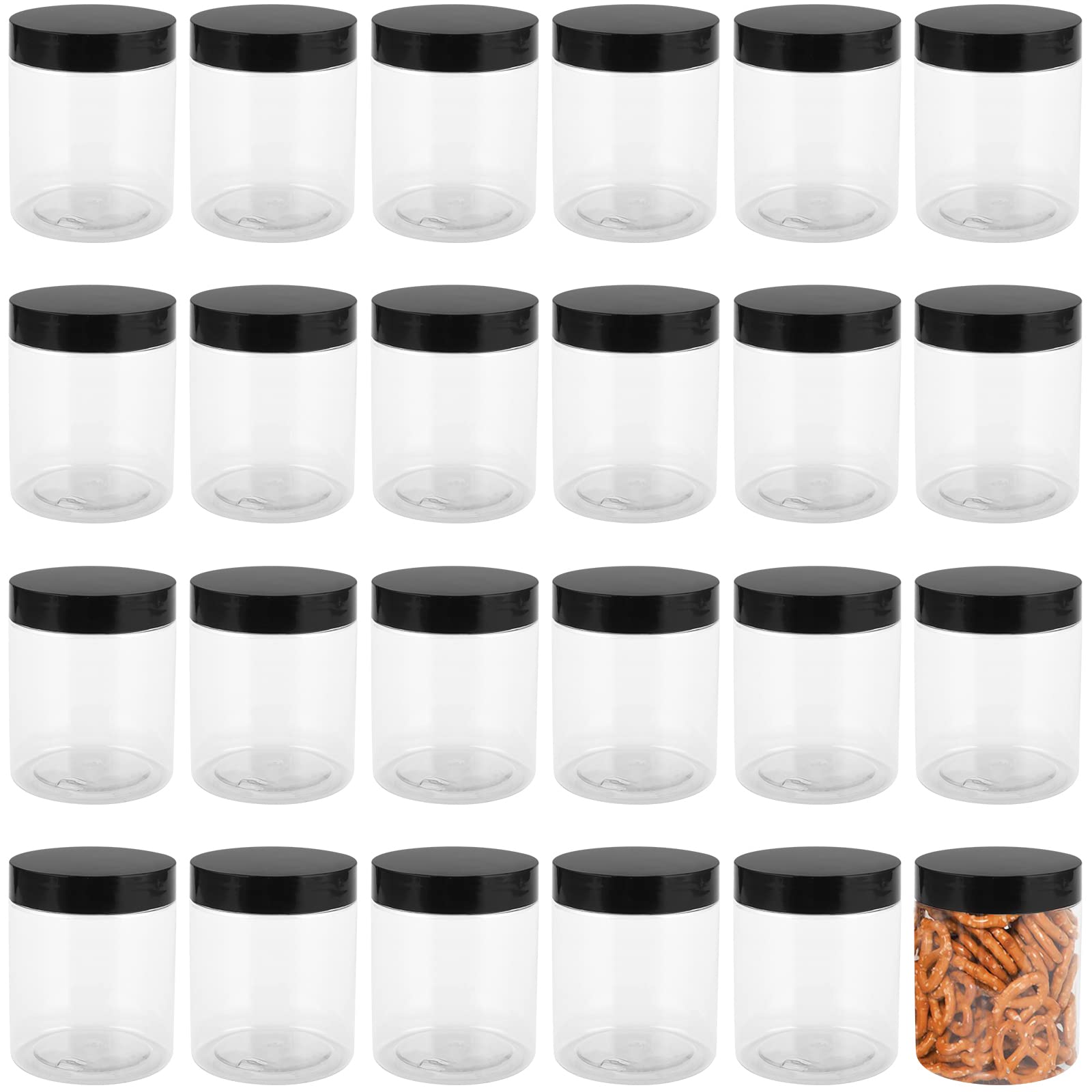MUKLEI 24 PCS 250 ml Plastic Jars with Black Lid, Round Plastic Jam ...
