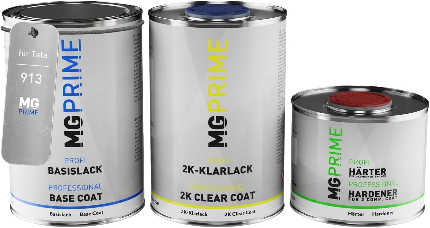 MG PRIME Car paint Can set for Tata 913 Porcelain White Base coat 2K clear coat hardener ready ...