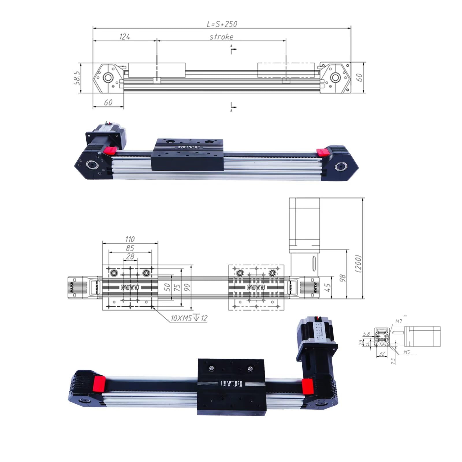 Snapklik.com : FPB45 Linear Stage Linear Motion Guide Belt Drive Linear ...