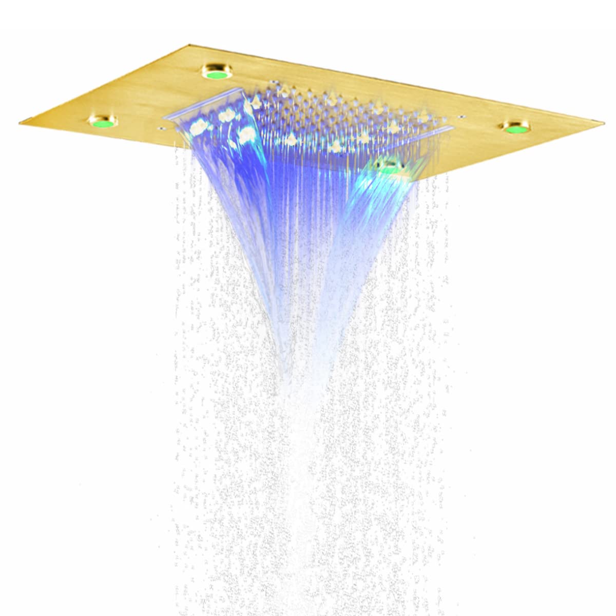 Brushed Gold LED Ceiling Rain Shower Head 14X20 Inch Bathroom Rectangle ...