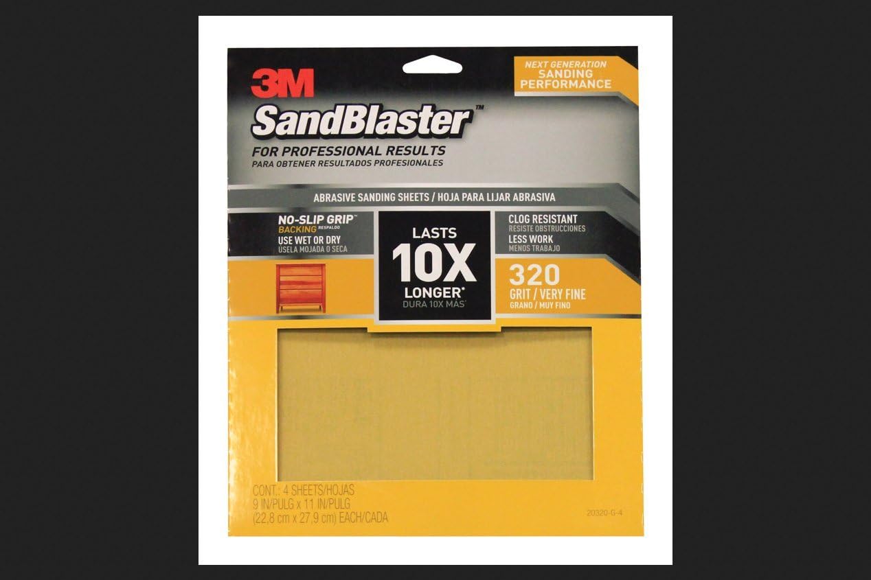 3M Pro Grade No-Slip Grip Advanced Sandpaper, 120 Grit, 9-Inch x 11 ...