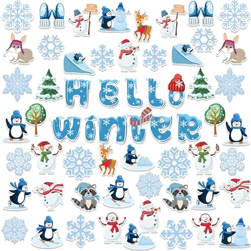 Amazon.com: Faccito 62 Pcs Winter Bulletin Board Decorations Penguin ...