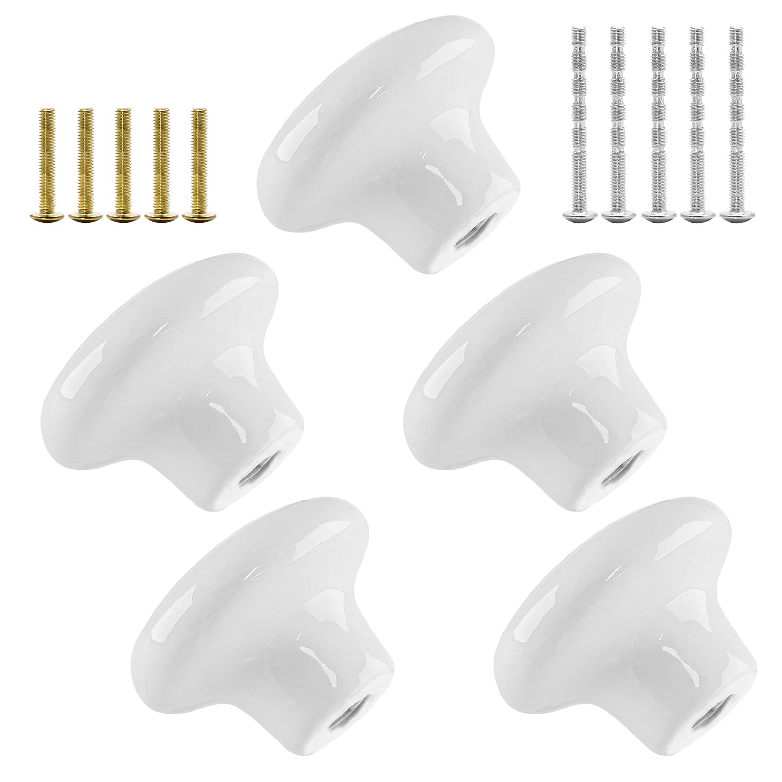 Qjaiune 5pcs Ceramic Cabinet Knobs White Drawer Knobs, Round Shaped ...