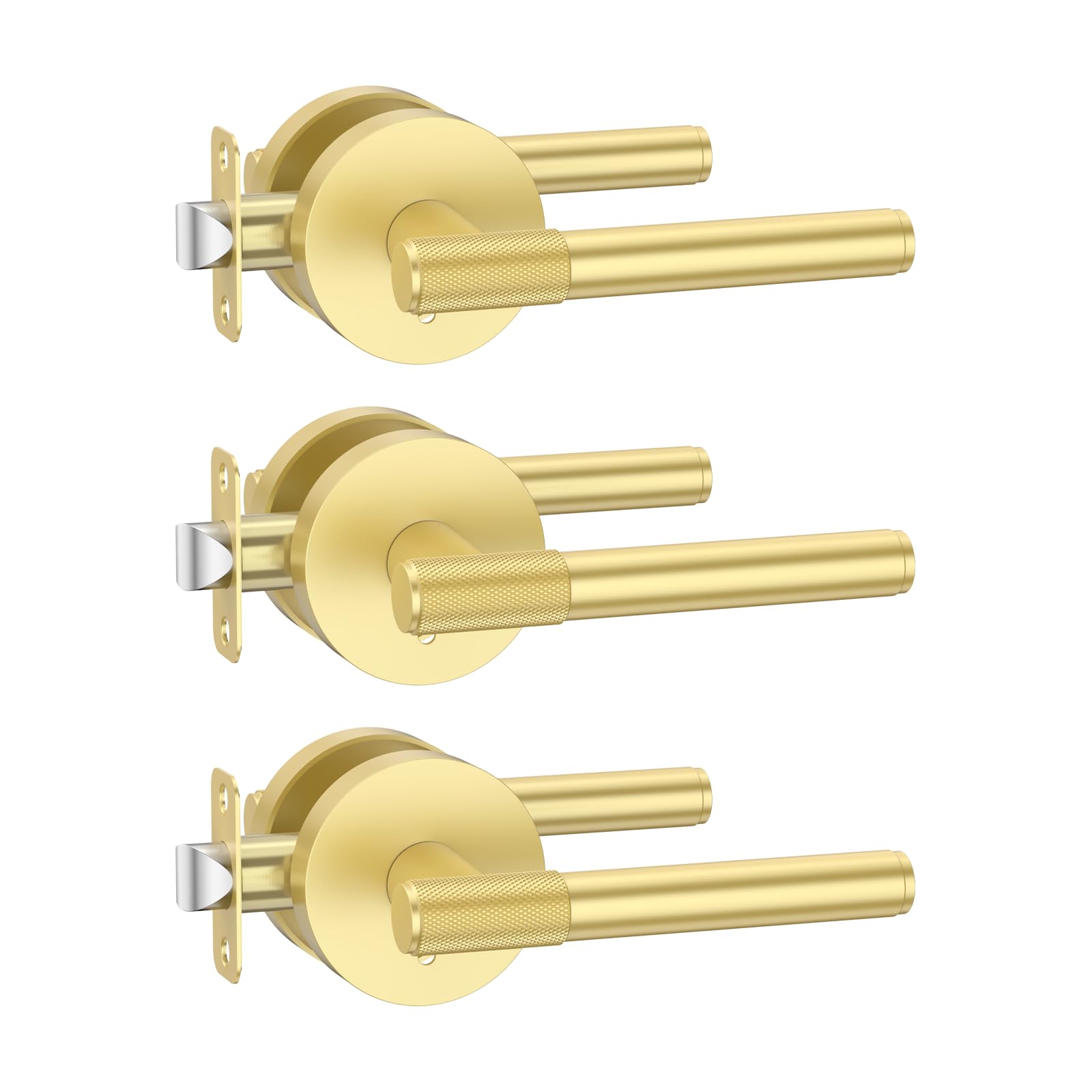 Amazon.com: Amerdeco 3 Pack Brushed Gold Door Handles Interior, Knurled ...