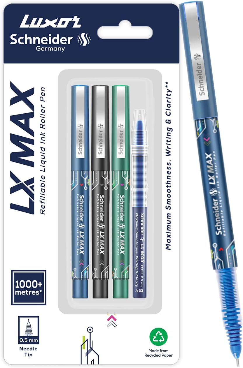Luxor Schneider LX MAX roller ball pen, Pack of 2 - Blue, Needle Tip, 0 ...