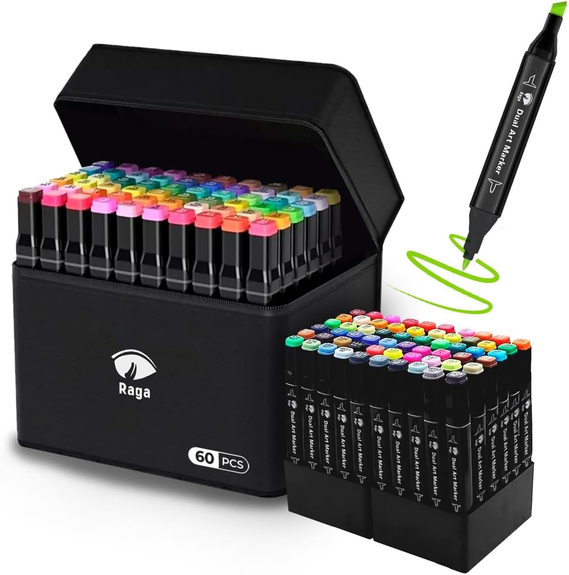 Raganet, 60 Plumones Doble Punta, Marcadores Punta Ancha y Delgada, No ...