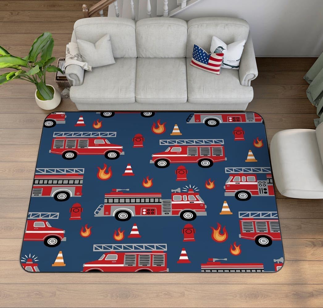 Amazon.com: Fire Truck Area Rug 47x24 Inch Toddler Fire Engine Red Car ...