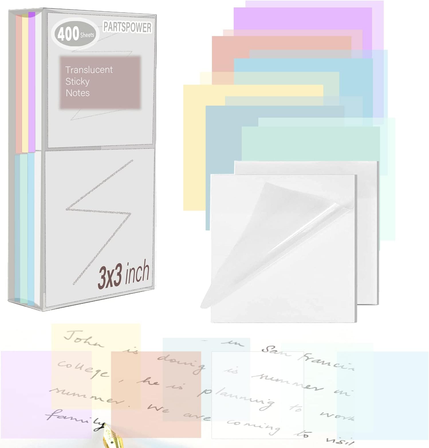 400 Sheets Pastel Transparent Sticky Notes, 3x3 inch See Through Sticky ...