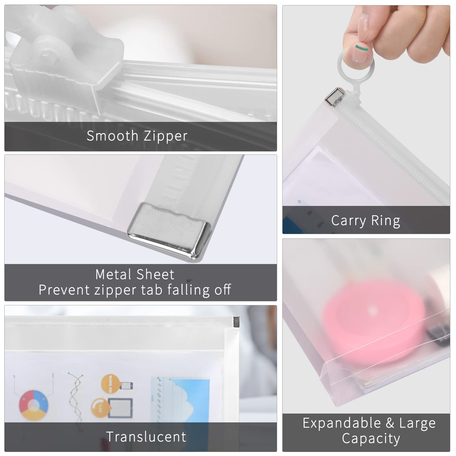 Snapklik.com : Toplive A4 Plastic Zipper Pouch,8 Pack A4 Expanding ...