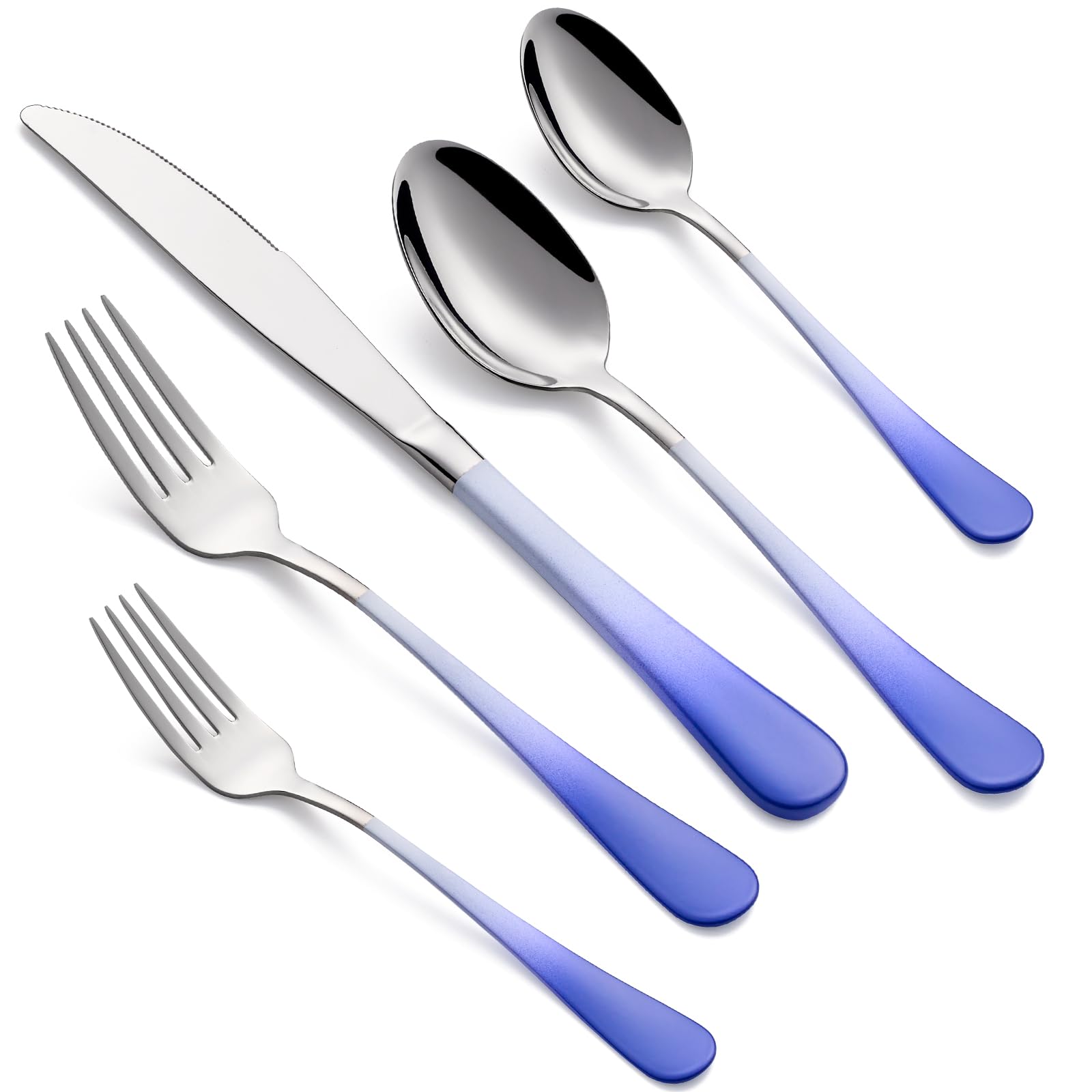 Amazon.com | MDEALY 20-Piece White and Blue Silverware Set for 4, 18/0 ...