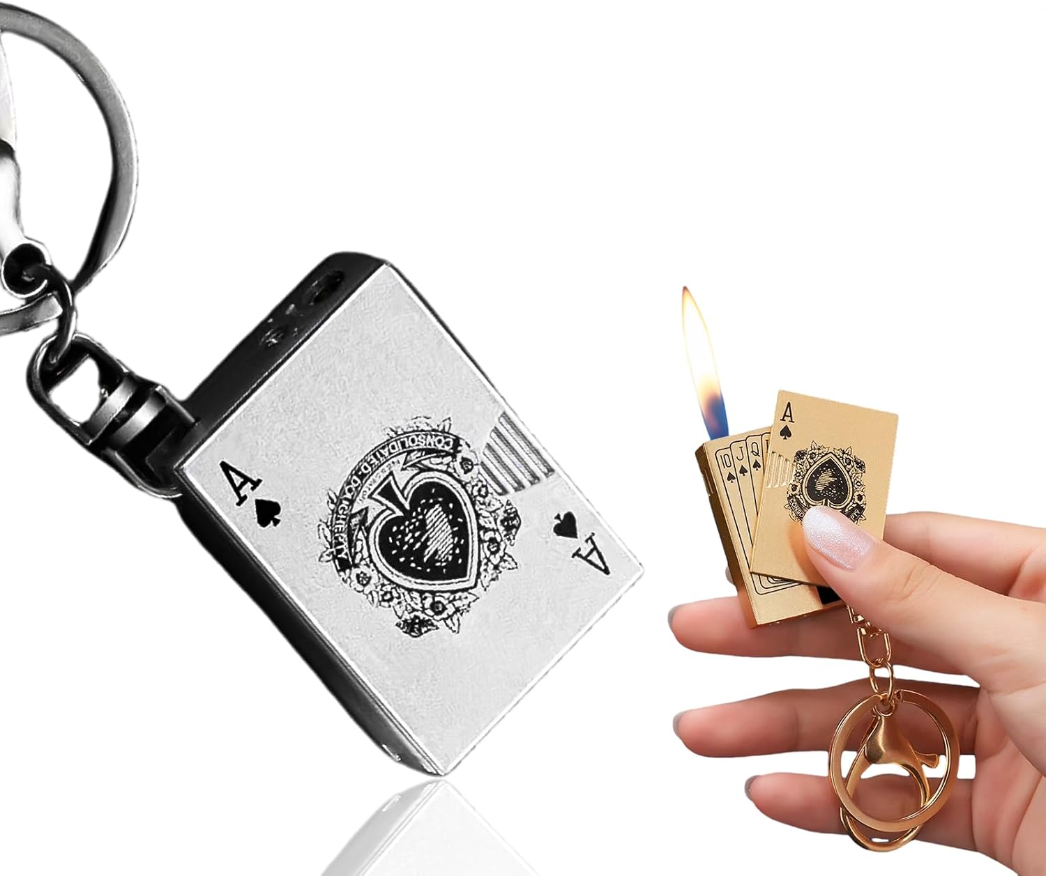 Amazon.com: KAIEOMGN Metal Poker Ace Cards Lighters, Cool Keychain ...