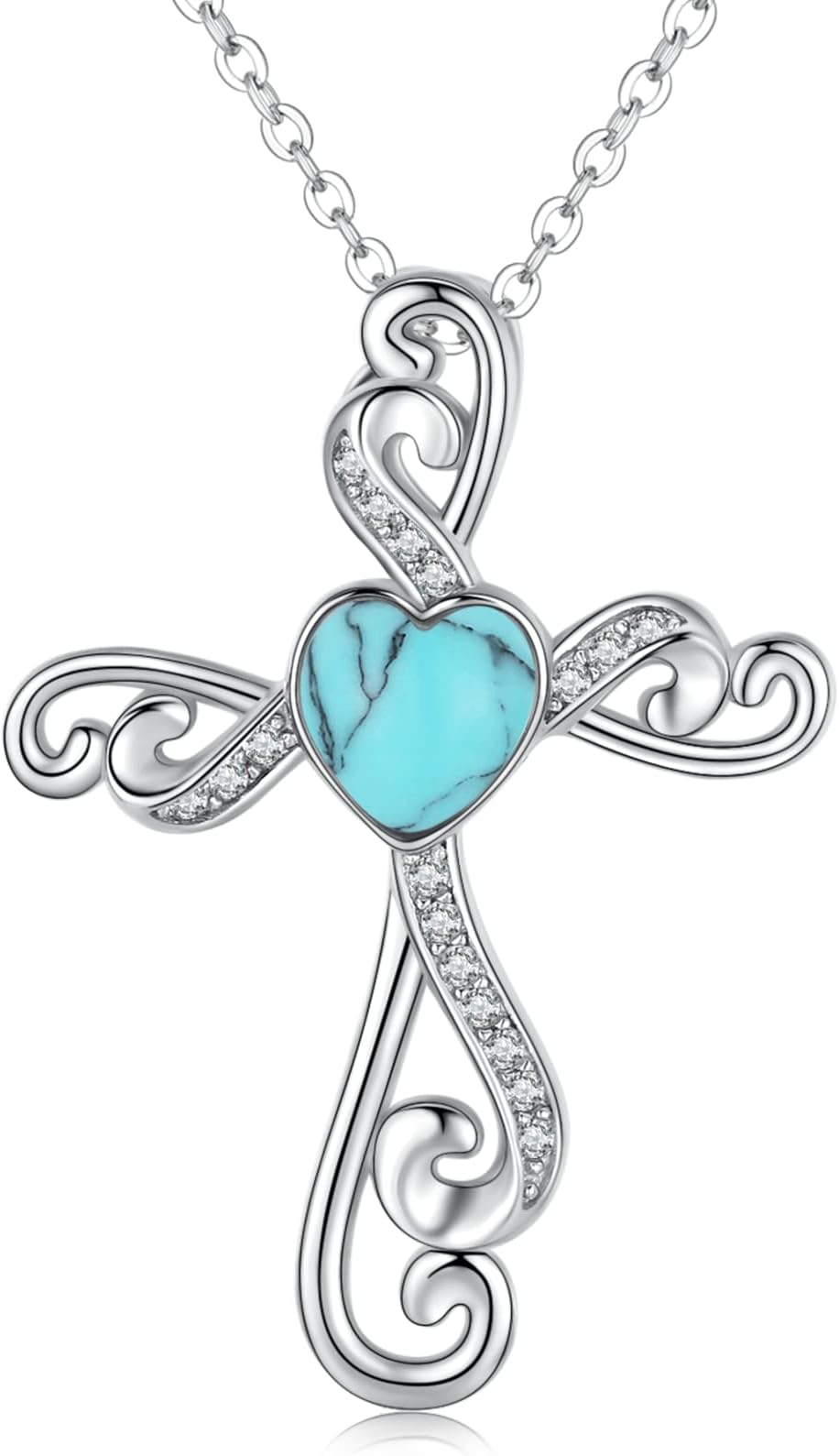 Amazon.com: NYC Sterling Women Silver Turquoise Beaded Drop Cross ...