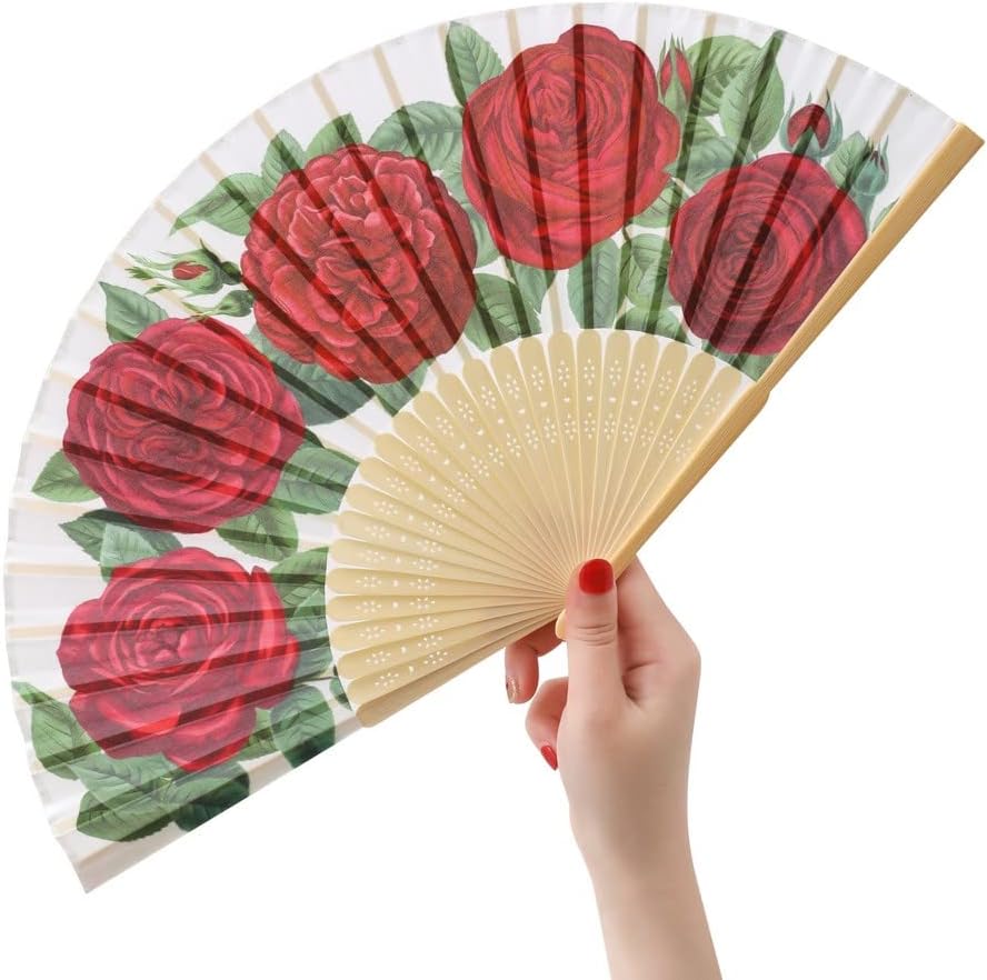 Amazon.com: HeyToo Women Pretty Hand Fan Bamboo Printed Pattern Folding ...