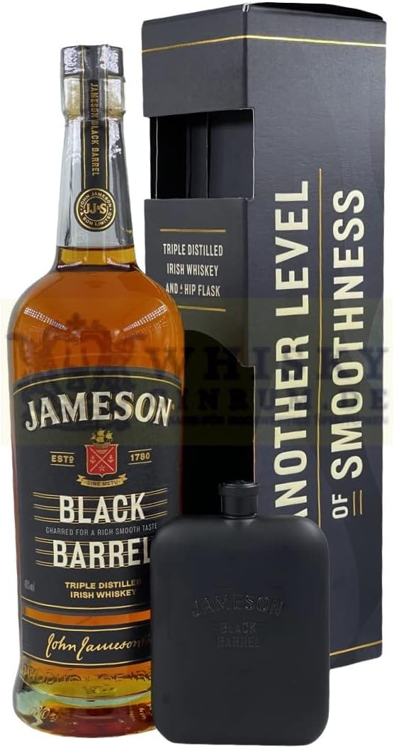 Jameson Black Barrel Blended Irish Whiskey Flask Gift Set, 70cl ...
