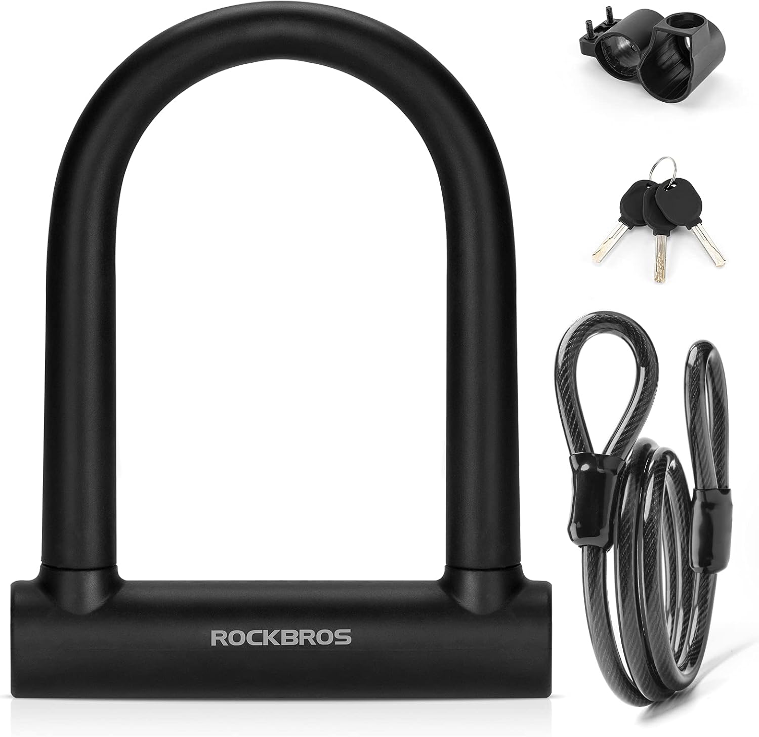 ROCKBROS U Lock Bike U Lock with Cable Heavy Duty Bike Lock Bicycle U ...