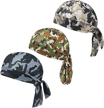 Amazon.com: 3 Pcs Camouflage Dew Rags Doo Rags Skull Caps Sweat Wicking ...