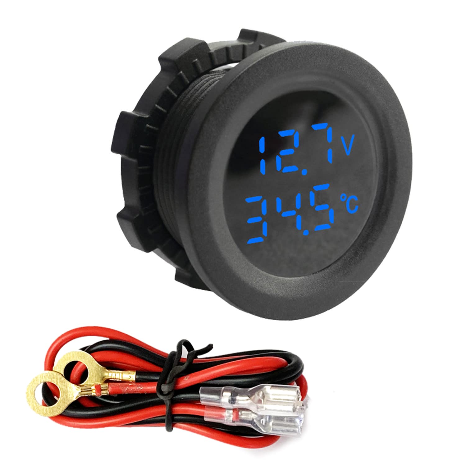 Amazon | MAXWIN(マックスウィン) 埋め込み式 電圧測定モニター 電圧 温度 12V 24V LEDディスプレイ 超小型 温度管理 LED 超小型 汎用 青色 KP-MAT01 ...