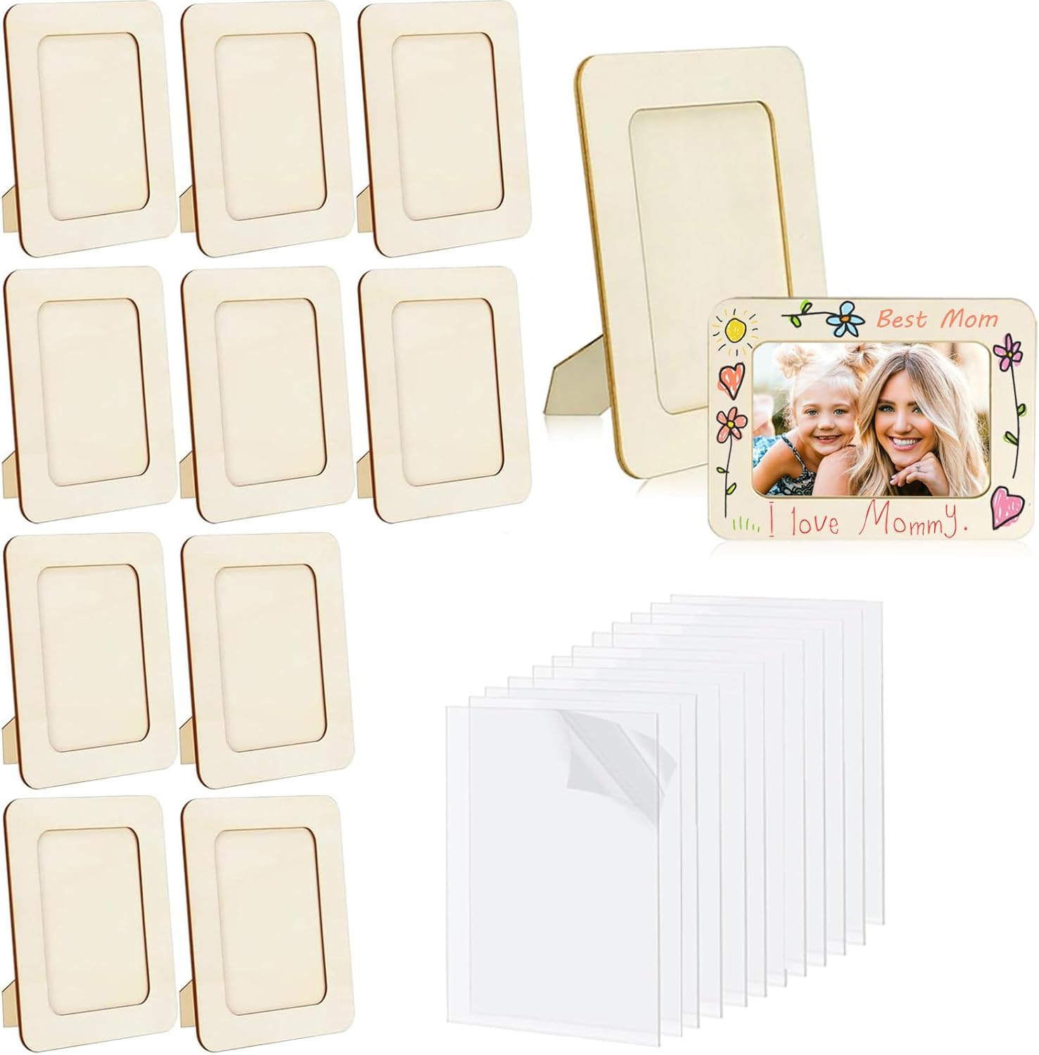 Amazon.com: MineIdea 12 PCS DIY Wooden Picture Frames with Protector ...