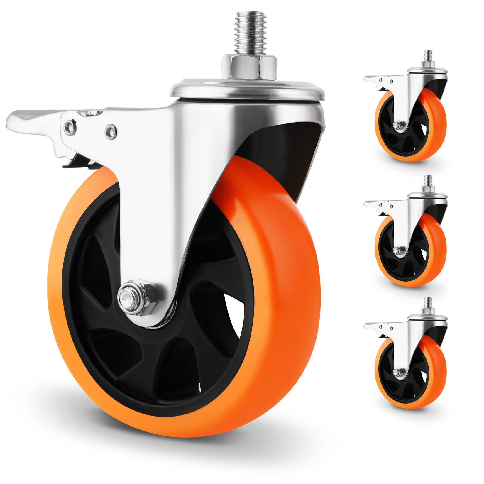 WBD Heavy Duty 5 Inch Stem Caster Wheels with Dual Locking, Heavy Duty ...