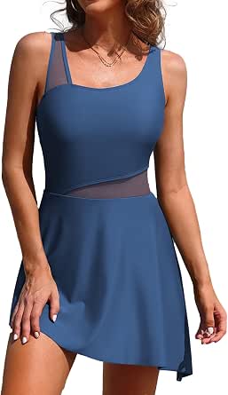 Charmo Swimdress One Piece Swimsuits for Women Mesh Side Tie Knot Swim ...