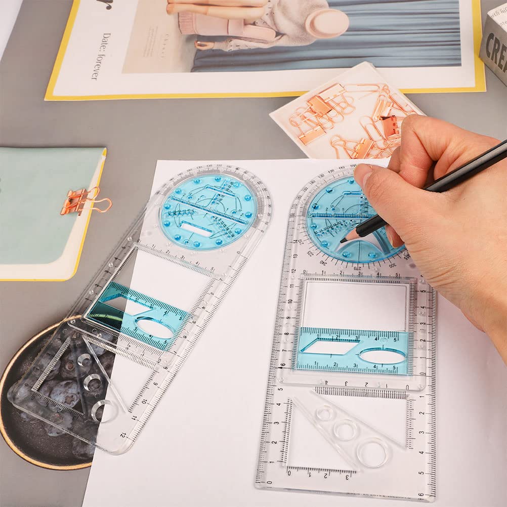 2PCS Multifunctional Geometric Ruler, Geometric Drawing Ruler Plastic ...