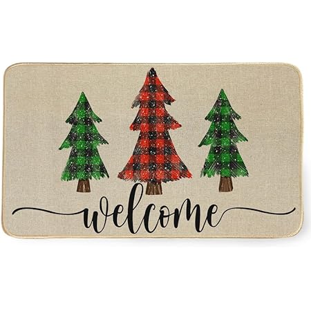 Amazon.com: Welcome Christmas Tree Doormat 17x29 Inch, Seasonal Winter ...