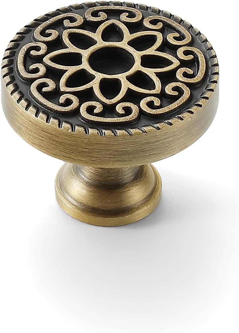 FLIRABBIT Black-Gold Brass Cabinet Knobs - Antique Brass Modern Round ...