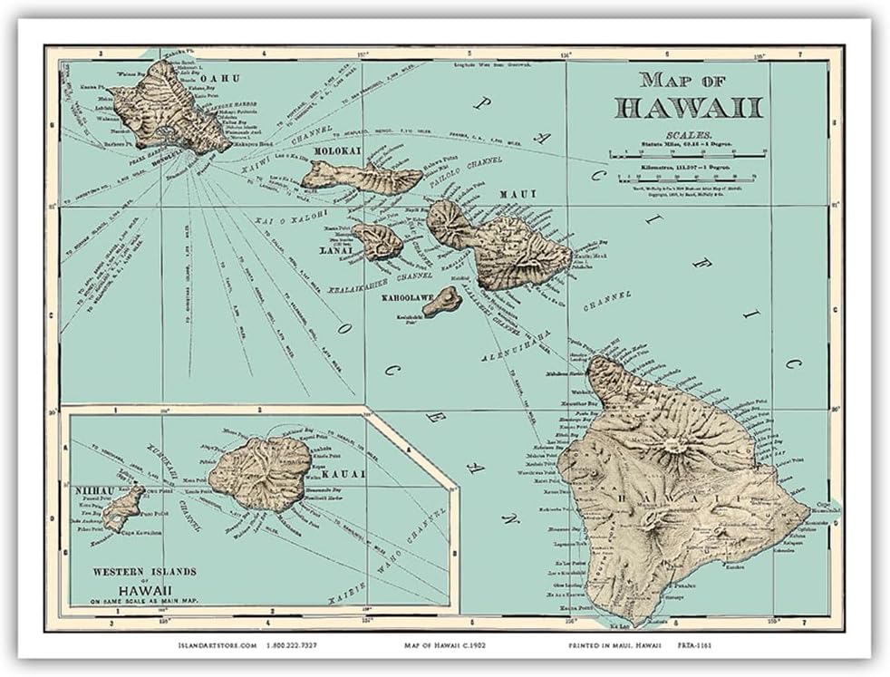 Vintage Map of Hawaii - from Rand McNally Atlas c.1898 - Art Print ...