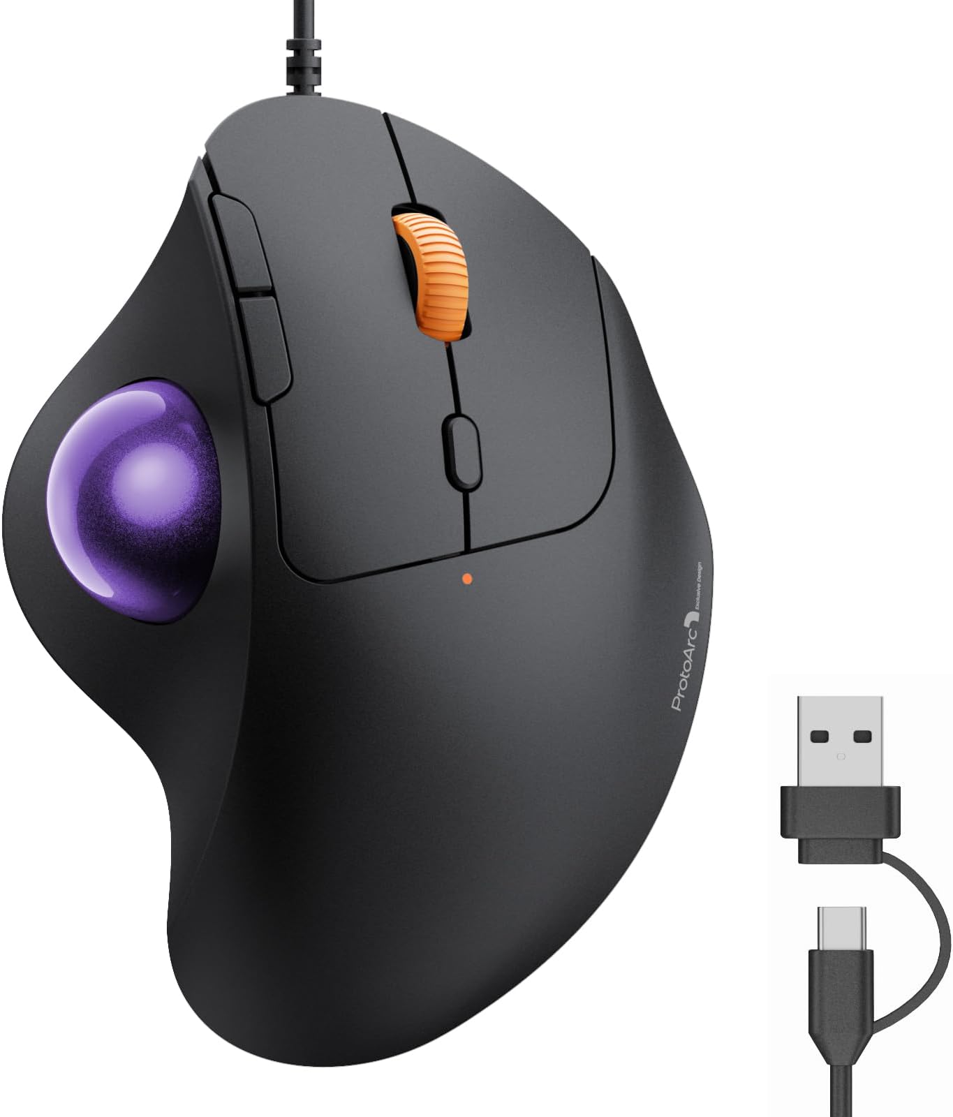 ProtoArc Wired Trackball Mouse, EM04 Wired USB C Ergonomic Rollerball ...