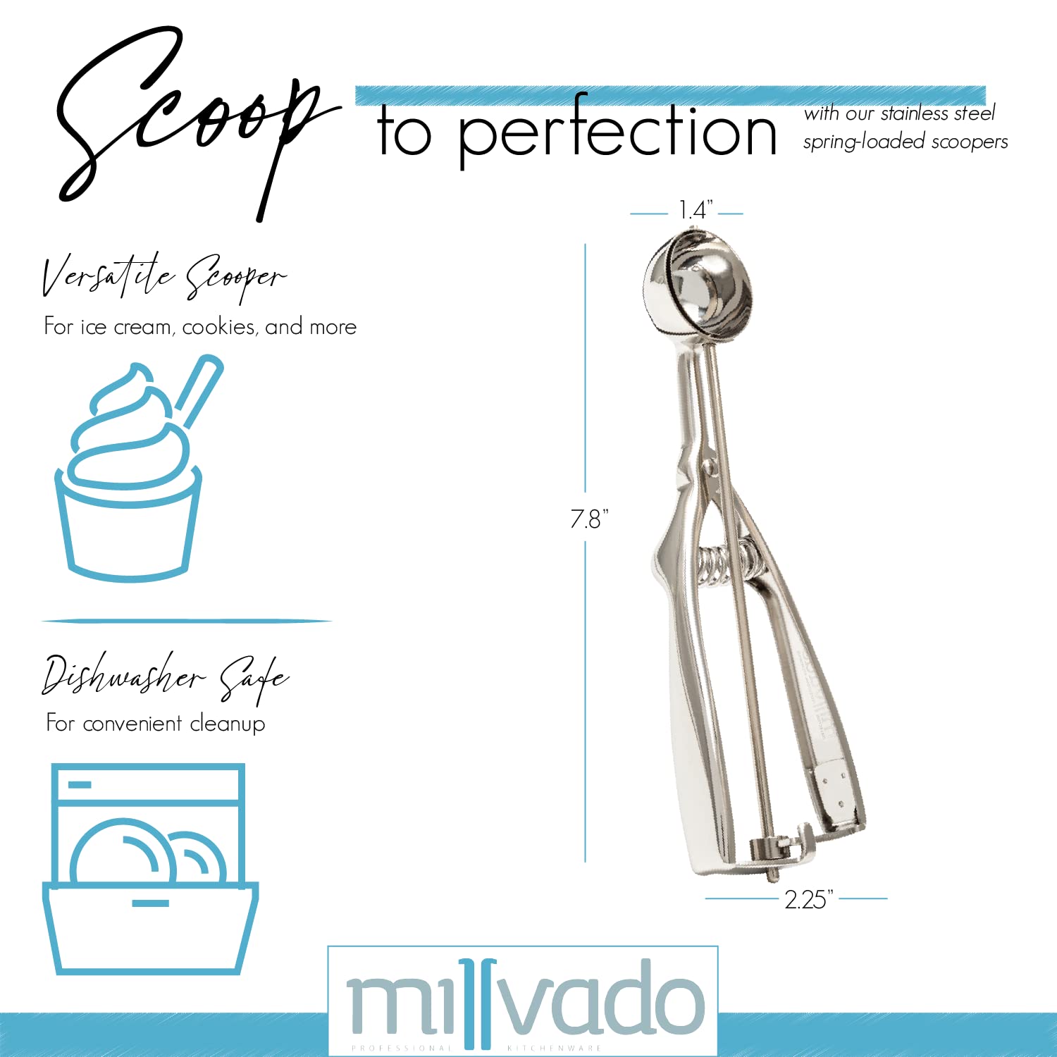 Snapklik.com : Millvado Stainless Steel Ice Cream And Cookie Scoop ...