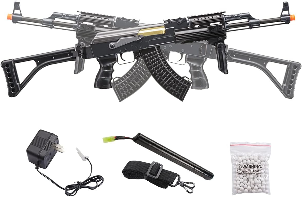 Amazon.com : 360 FPS Airsoft AK47 RIS Fully Automatic Electric Airsoft AEG Rifle with Side ...