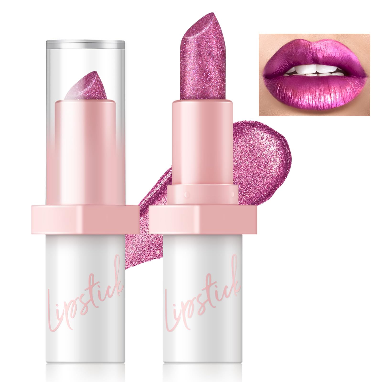 Amazon.com : HOSAILY Metallic Pink Lipstick Long Lasting, High Shine ...