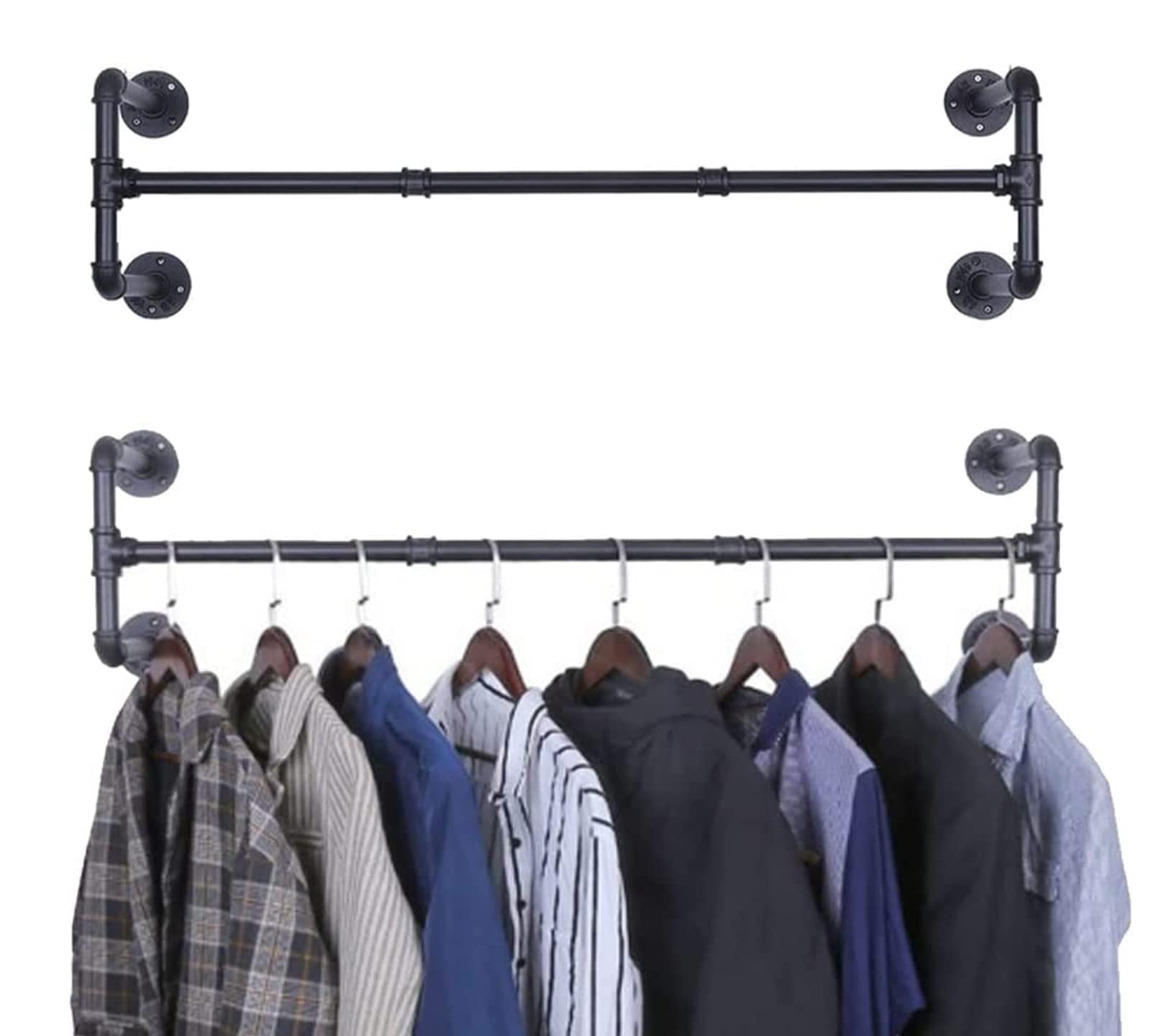 NAIMP Industrial Pipe Clothes Rail Wall Mounted Black, Set of 2 ...