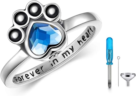 925 Sterling Silver Paw Print Cremation Urn Ring Jewelry for Pet Ashes ...