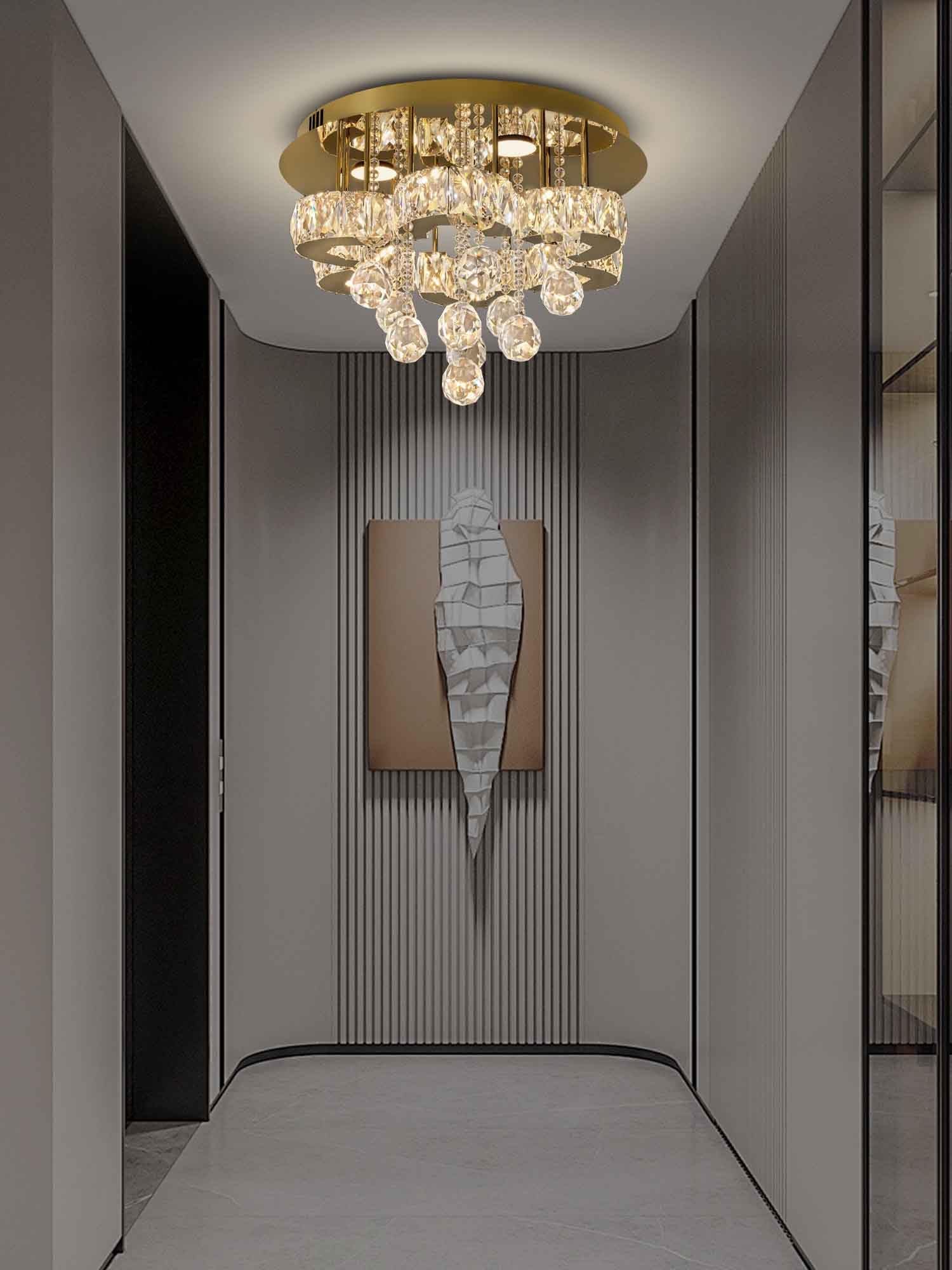 Flashing God 16" Gold Crystal Chandelier Semi Flush Mount Ceiling Light ...
