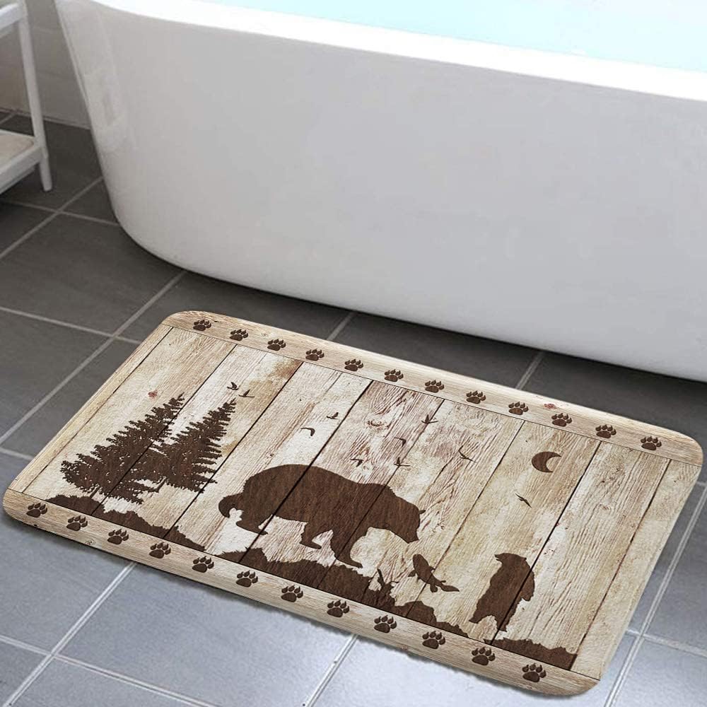 Amazon.com: Bcsewcg Rustic Cabin Lodge Bear Bathroom Rug, Forest Animal ...