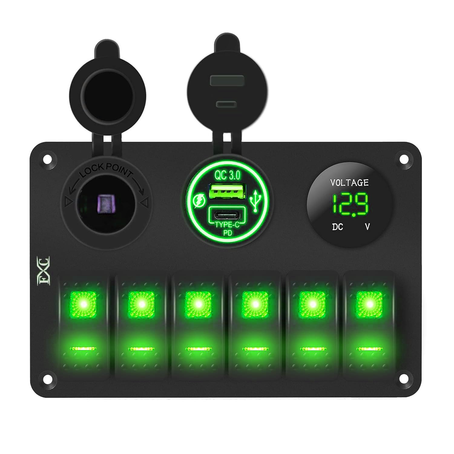 Snapklik.com : FXC 15A Inline Fuse 6 Gang Green LED Lighted Marine ...