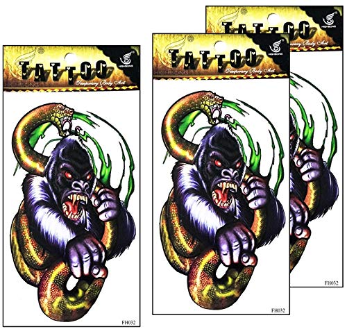 Amazon.com : Umama Tattoos 3 Sheets Monkey Snakes Fighting Cartoon ...