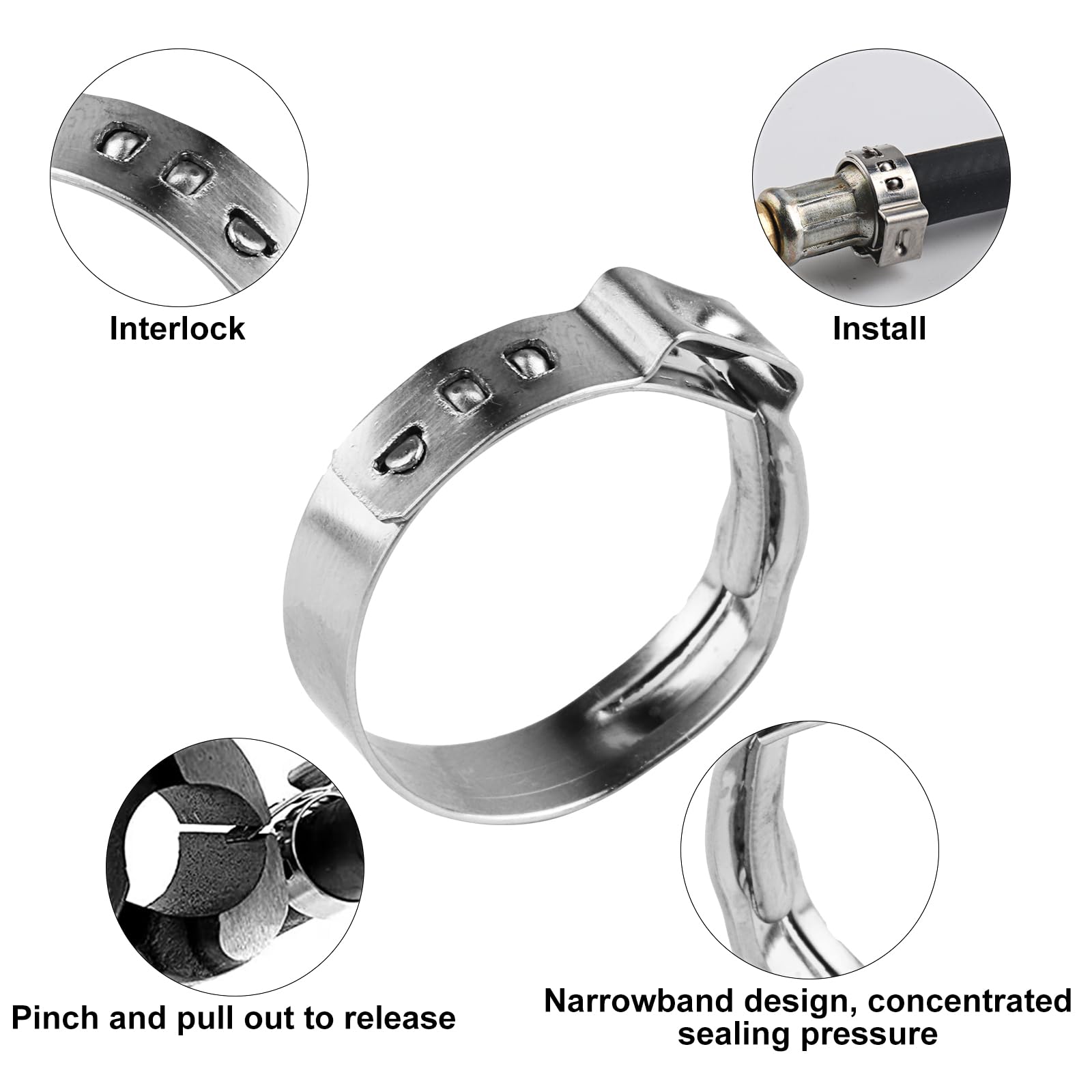 60 Pcs Hose Clips, Jubilee Clips Assorted Adjustable 6.8-25.6mm, 304 ...